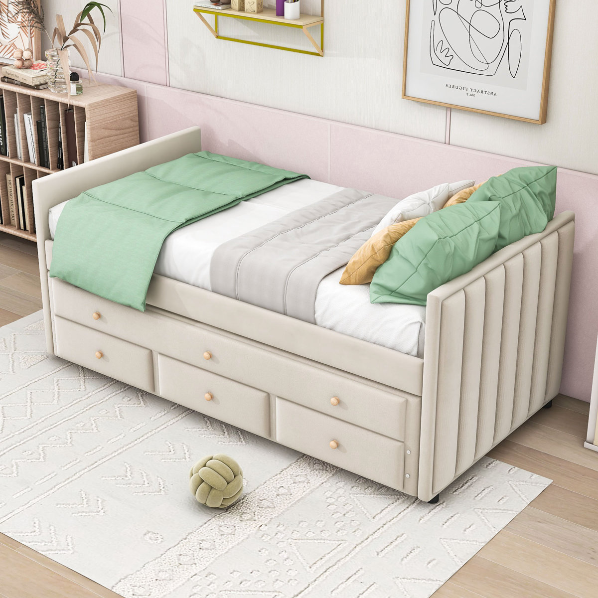 Lark Manor™ Gulledge Twin Upholstered Daybed with Handy Twin Trundle and 3 Drawers | Wayfair